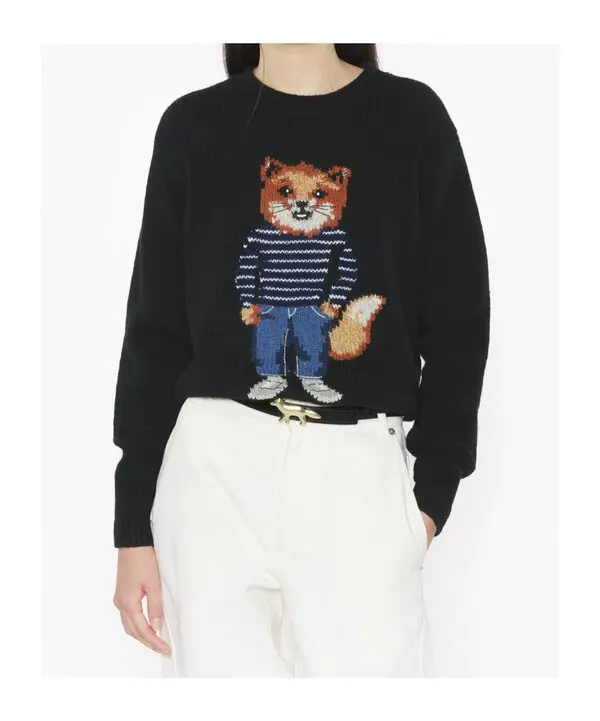 Maison Kitsuné Dressed Fox Intarsia Crew Neck Jumper - Black
