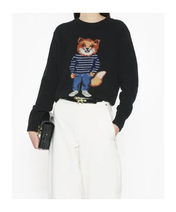 Maison Kitsuné Dressed Fox Intarsia Crew Neck Jumper - Black