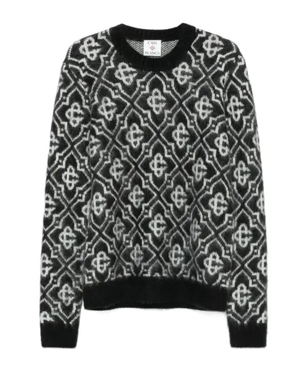 Casablanca Geometric Jacquard Logo Crewneck Sweater - Black