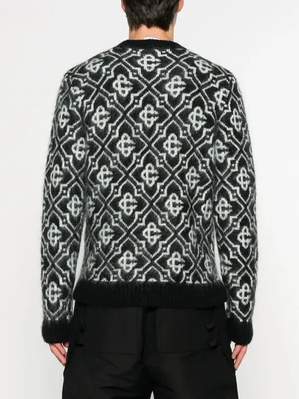 Casablanca Geometric Jacquard Logo Crewneck Sweater - Black