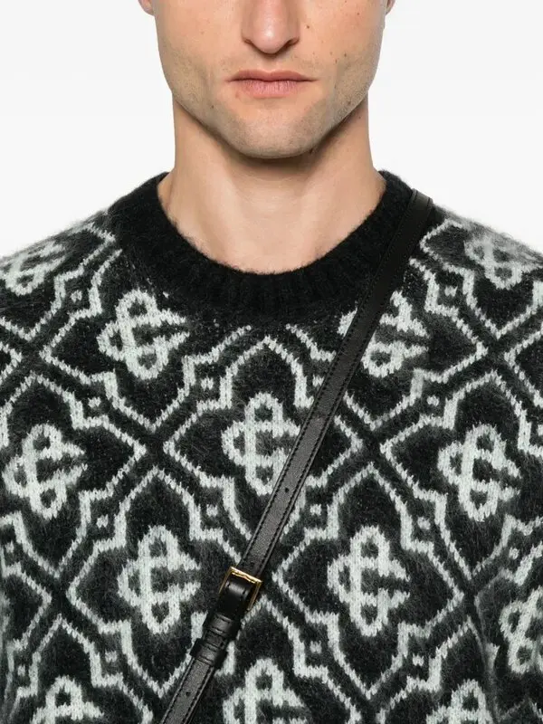 Casablanca Geometric Jacquard Logo Crewneck Sweater - Black