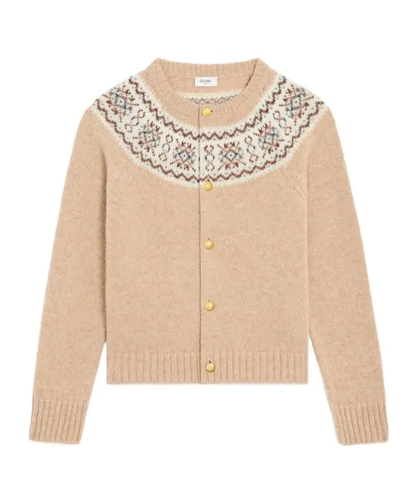 Celine Triomphe Fair Isle Wool Cardigan