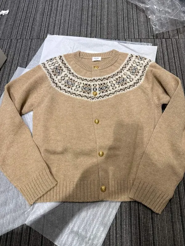 Celine Triomphe Fair Isle Wool Cardigan
