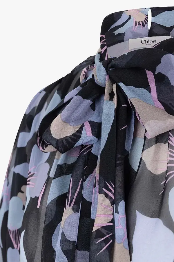 Chloé Long-sleeved Blouse With Graphic Print And Lace Neckline