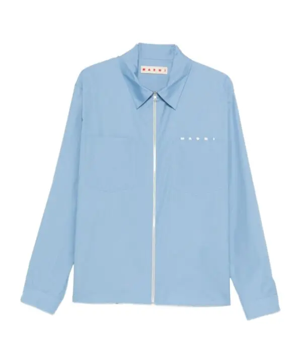 Marni Logo Printed Long-sleeved Zipped Shirt - Blue