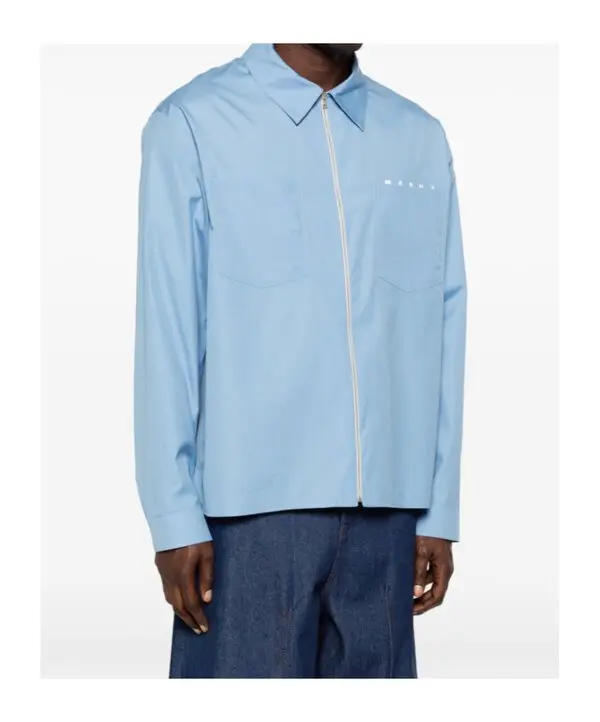 Marni Logo Printed Long-sleeved Zipped Shirt - Blue