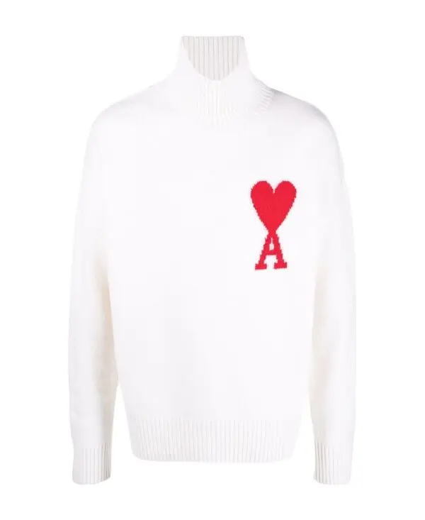 Ami De Coeur Roll Neck Embroidered Jumper - White