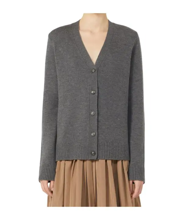 Max Mara Apollo V-neck Cardigan With Suede Elbow Patches
