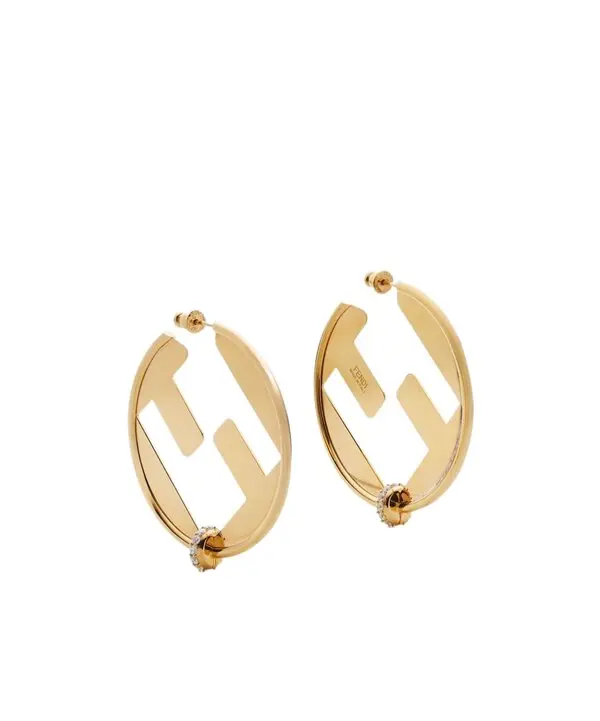 Fendi Gold-plated Crystal Embellished Everround Hoop Earrings - Yellow