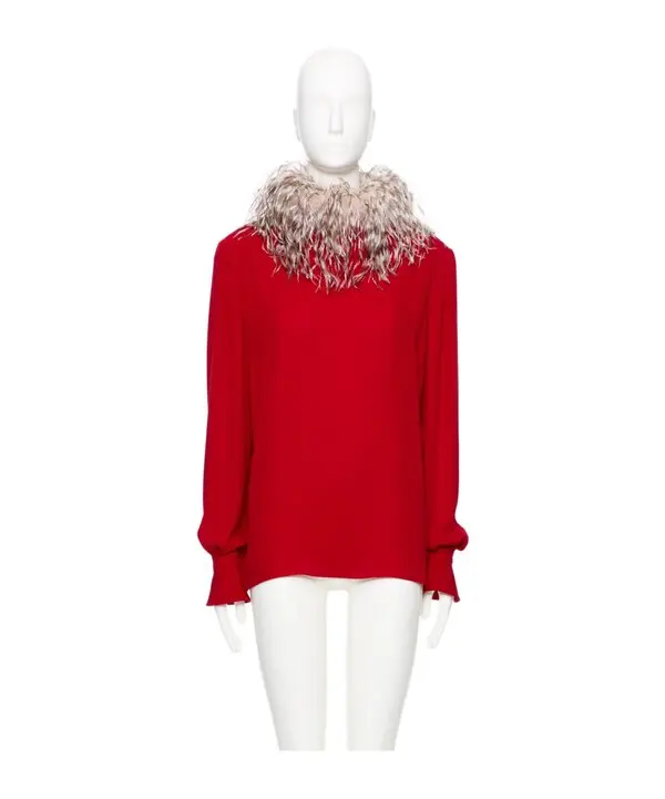 Valentino Garavani Feather-trim Blouse - Red