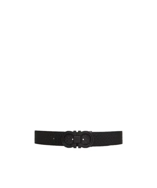 FERRAGAMO Gancini Logo Plaque Belt - Black