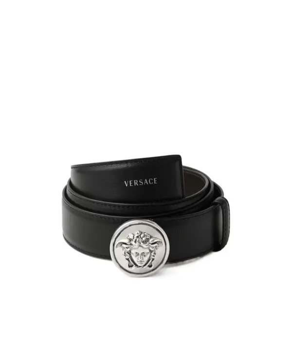 Versace Medusa Buckle Leather Belt - Black