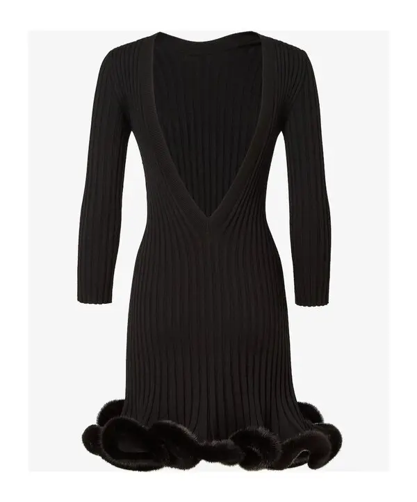 Fendi Wool And Mink Trim Dress