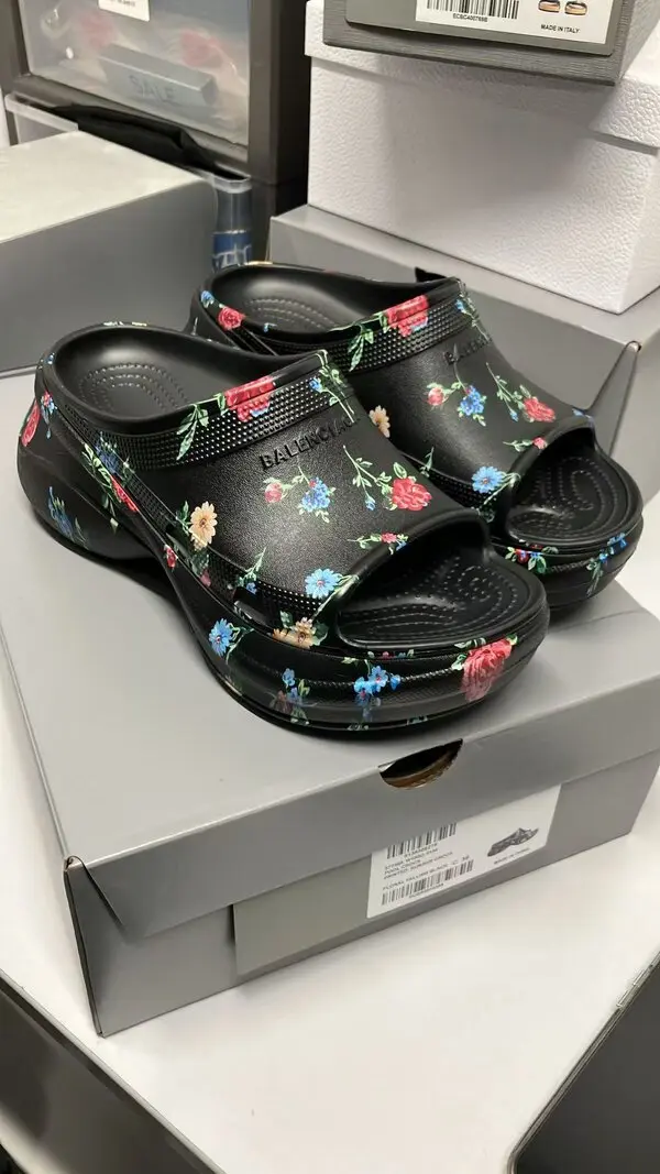 Balenciaga Rose Printed Pool Slides