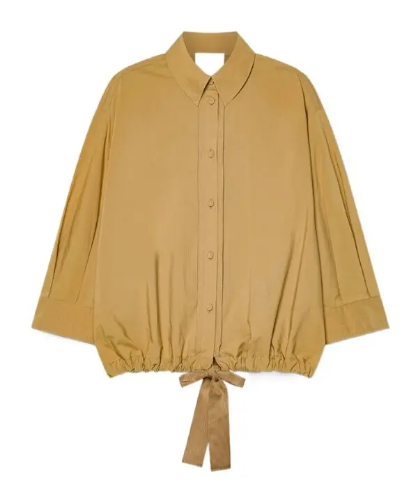 FORTE_FORTE Half Sleeve Shirt With Drawstring Hem - Amber