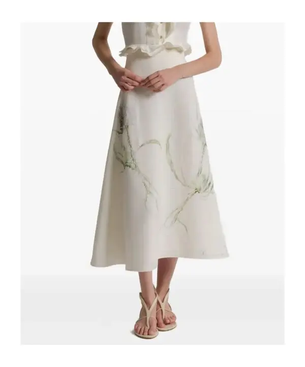 Alberta Ferretti Thistle Print Linen Skirt