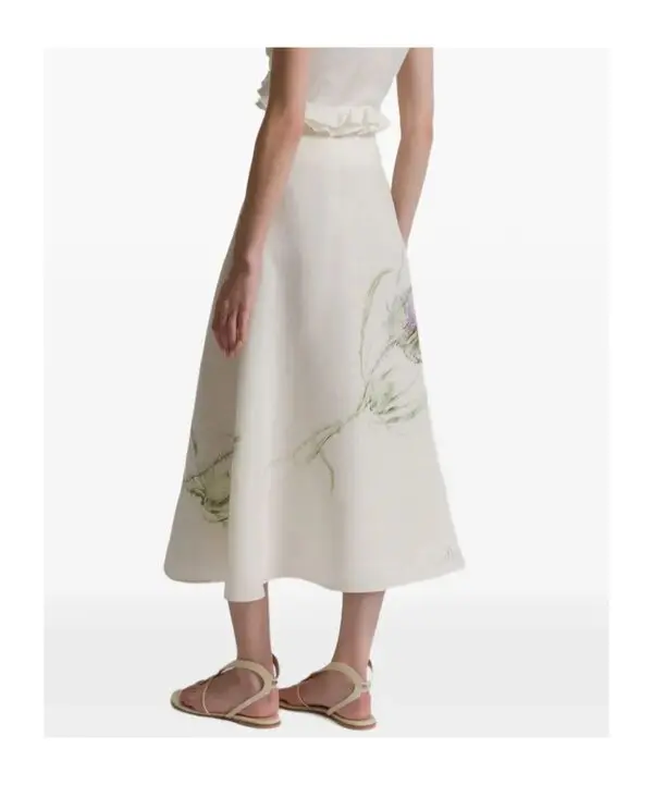 Alberta Ferretti Thistle Print Linen Skirt