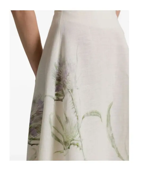 Alberta Ferretti Thistle Print Linen Skirt