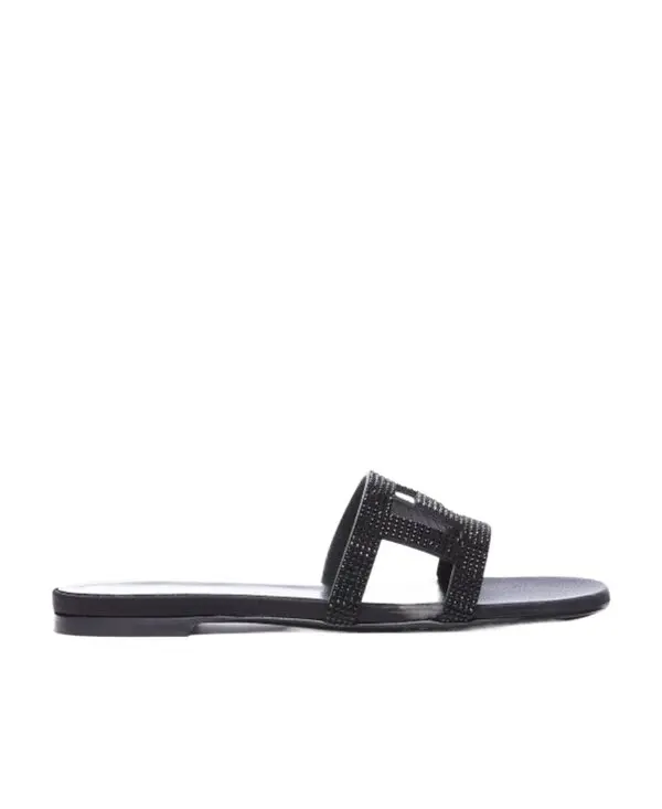 Versace Greca Maze Embellished Slides - Black
