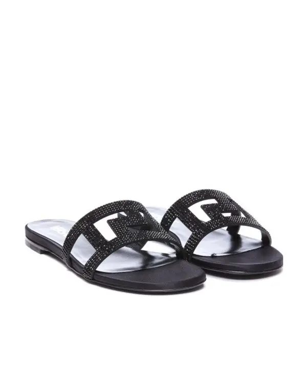 Versace Greca Maze Embellished Slides - Black