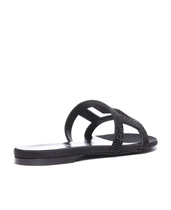 Versace Greca Maze Embellished Slides - Black