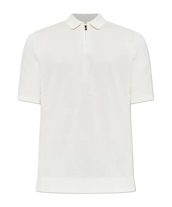 Eleventy Zip-collar Knit Polo Shirt - White