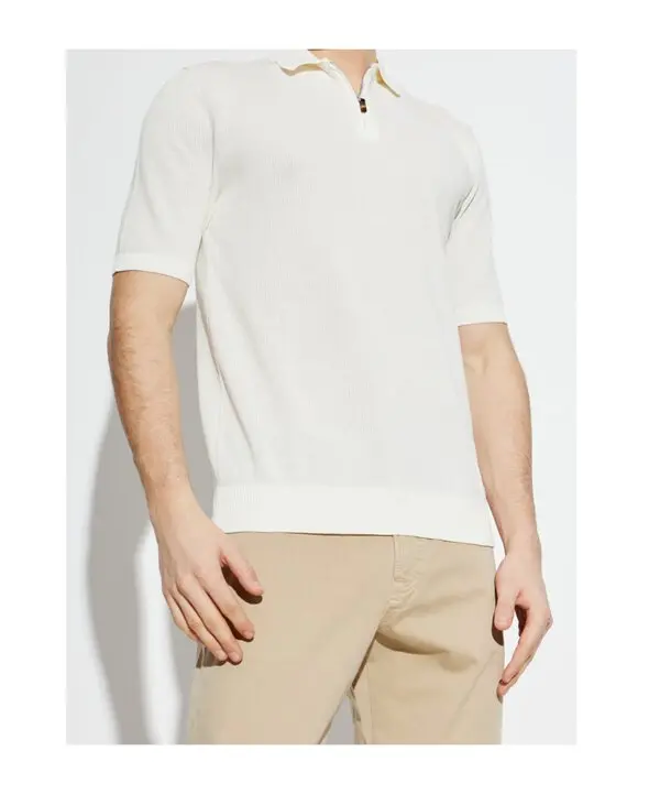 Eleventy Zip-collar Knit Polo Shirt - White