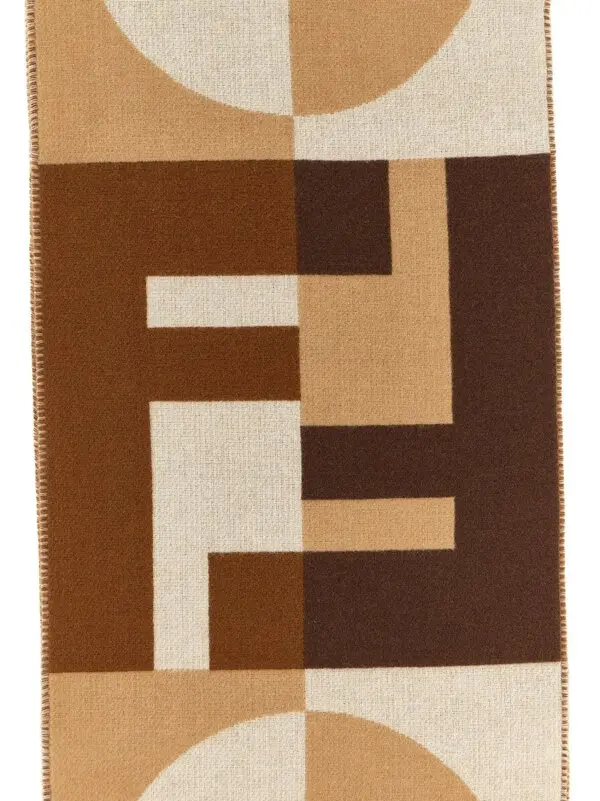 Fendi Geometric Pattern Fringed Knit Scarf