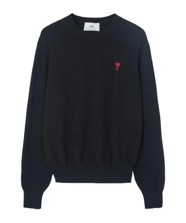 AMI Paris Logo Embroidered Crewneck Jumper - Black