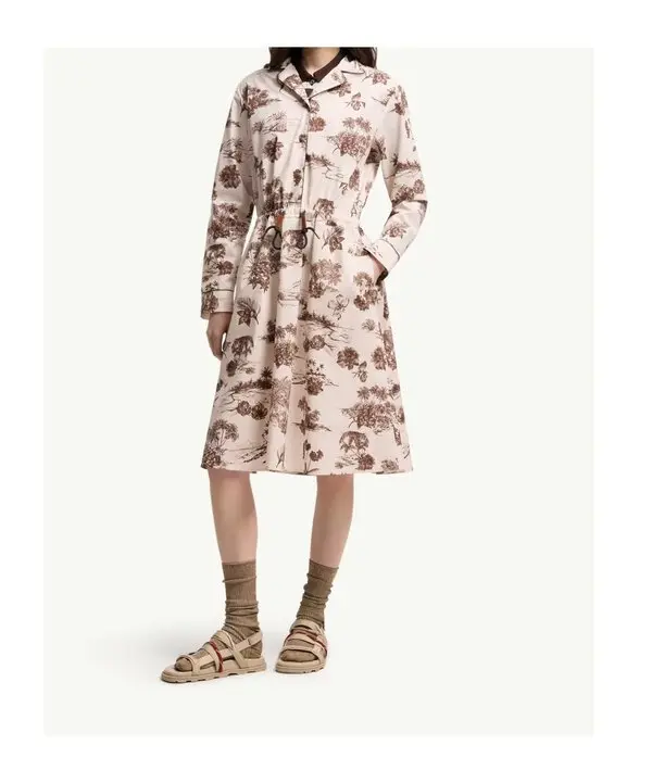 Moncler All Over Print Long Sleeve Dress