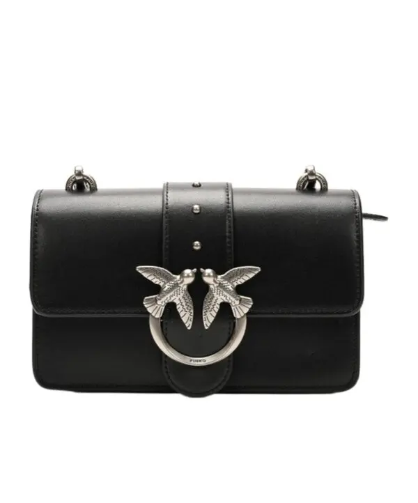 Pinko Flap Shoulder Bag With Bird Clasp - Black