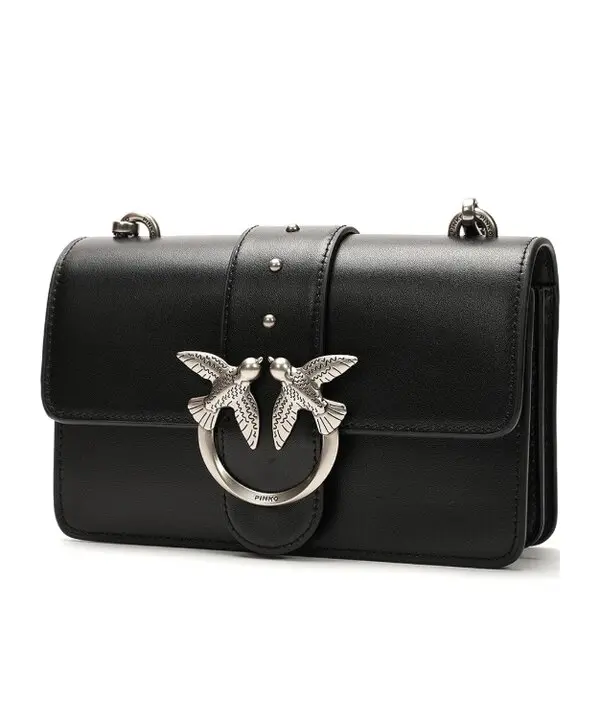 Pinko Flap Shoulder Bag With Bird Clasp - Black