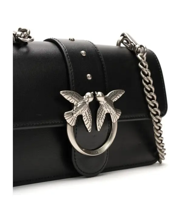 Pinko Flap Shoulder Bag With Bird Clasp - Black