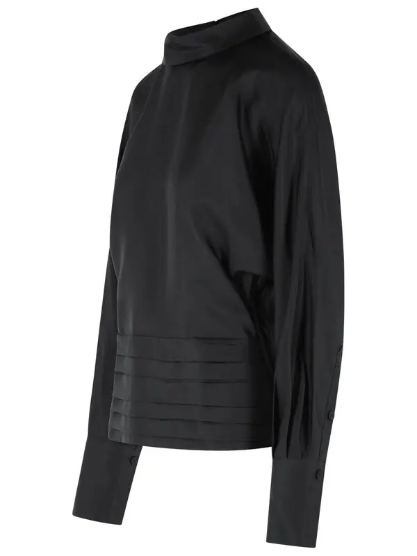 RÓHE Mock-neck Pleated Tuxedo Blouse