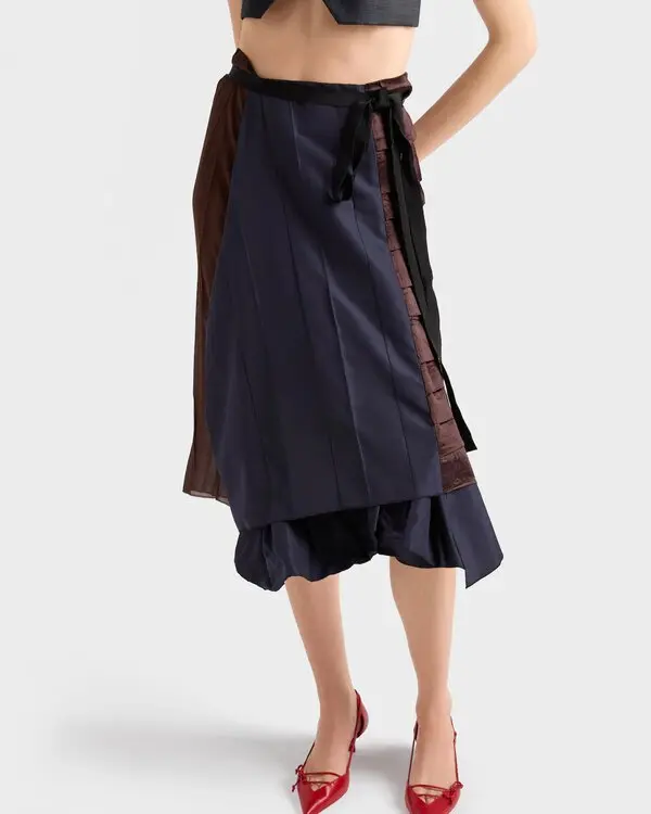 Prada Patchwork Wrap Midi Skirt - Blue
