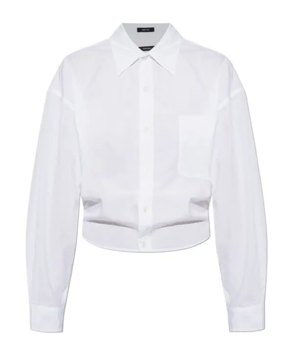 R13 Long Sleeve Collared Shirt With Chest Pocket
