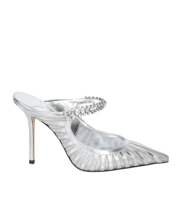 JIMMY CHOO Silver Embellished Pointed High-heeled Sandals