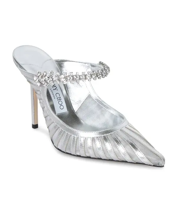 JIMMY CHOO Silver Embellished Pointed High-heeled Sandals