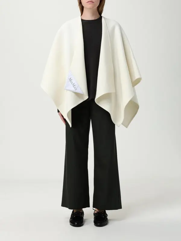 Max Mara Serra Asymmetrical Logo Patch Cape - Nude