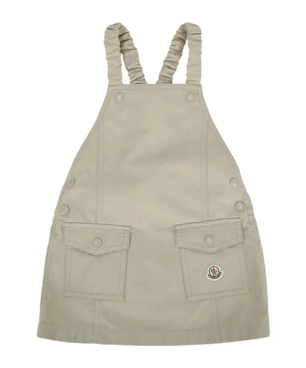Moncler Pinafore Dress With Logo Patch - Ecru