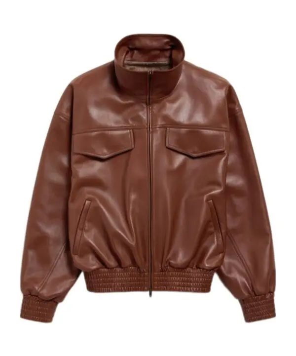 Balenciaga High Collar Zip-up Jacket - Chestnut