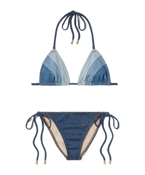 Zimmermann Denim Patchwork Halterneck Bikini