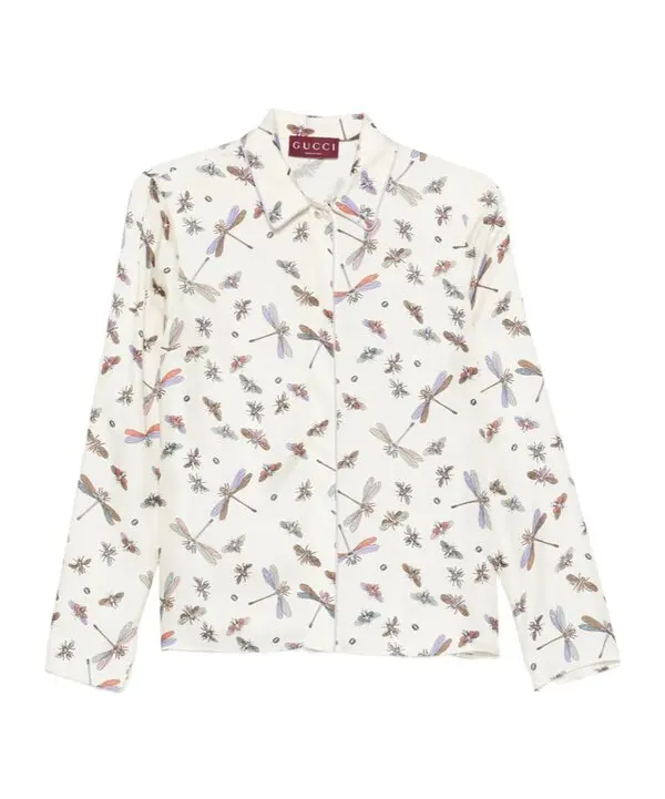 Gucci Printed Silk Long Sleeve Shirt - White