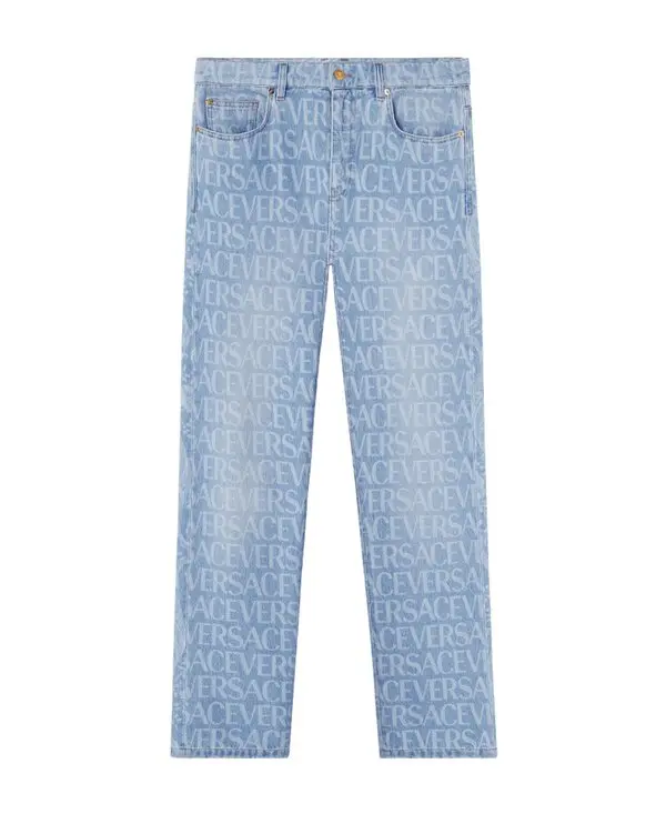 Versace Logo Print Straight Leg Jeans