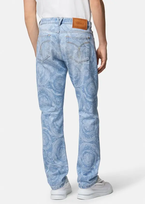 Versace Logo Print Straight Leg Jeans