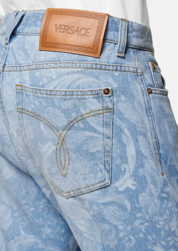 Versace Logo Print Straight Leg Jeans