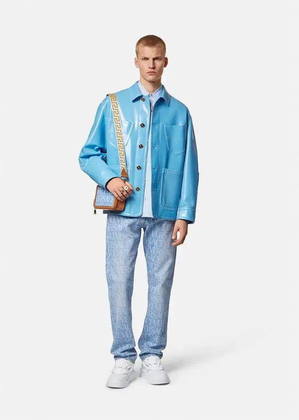 Versace Logo Print Straight Leg Jeans