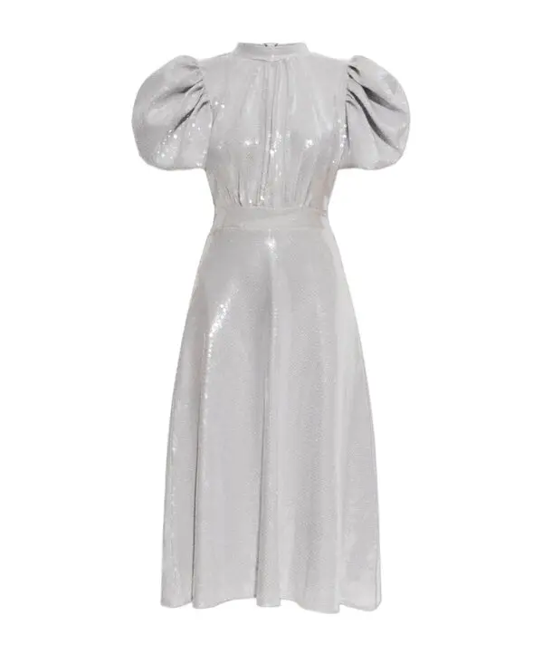 ROTATE BY BIRGER CHRISTENSEN Sequin Embellished Midi Dress With Bubble Sleeves - White