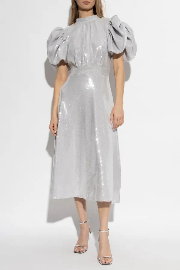 ROTATE BY BIRGER CHRISTENSEN Sequin Embellished Midi Dress With Bubble Sleeves - White