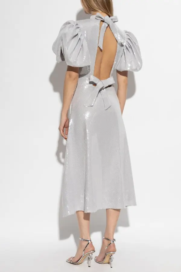 ROTATE BY BIRGER CHRISTENSEN Sequin Embellished Midi Dress With Bubble Sleeves - White